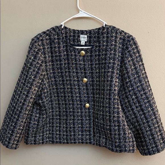 J. Crew | Jackets & Coats | J Crew Women Navy And Gold Tweed Blazer ...